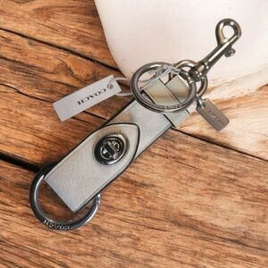 Coach | Other | Coach Silver And Greyish White Leather Keychain | Poshmark